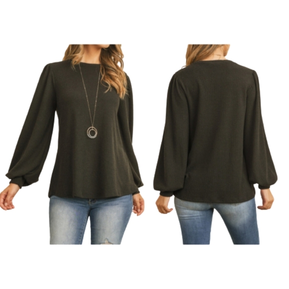 riah fashion | Sweaters | Riah Fashion Black Knit Ribbed Top Puff ...